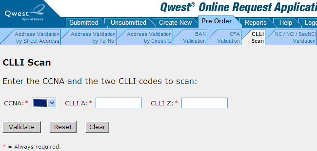 Locate Facility Between CLLI Codes - CLLI Scan